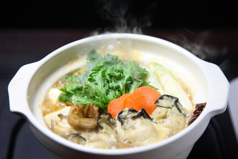 Oyster and Vegetable Miso Hot Pot Stock Image - Image of mushrooms ...