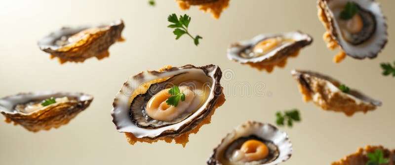 Oysters in Flight. a Culinary Masterpiece of Crispy Oysters with ...