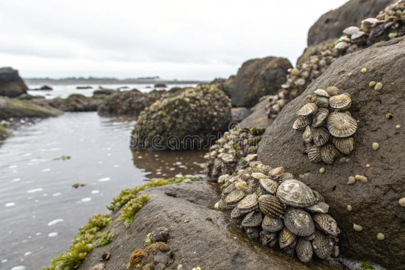 Oysters Growing on Rocks in the Ocean Stock Illustration - Illustration ...