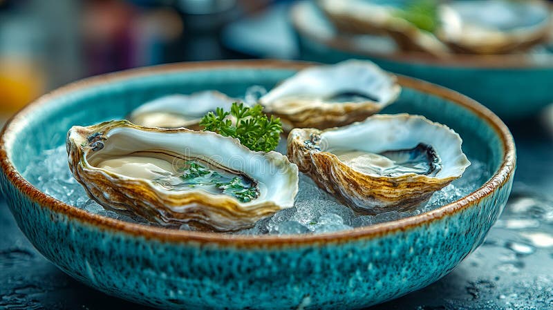 Oysters on the half shell stock photo. Image of ceramic - 341195548