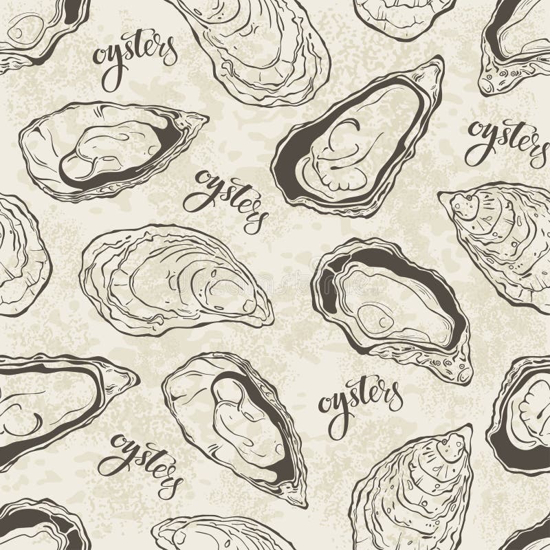 Oysters Seamless Pattern on a Textured Background. Vector. Perfect for ...