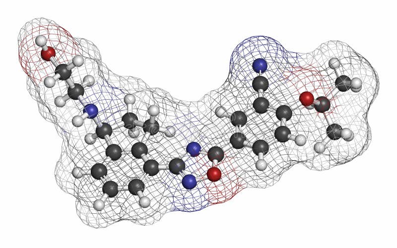 Ozanimod Anti-inflammatory Drug Molecule (S1PR1 Modulator). Atoms are ...