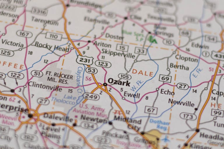 Ozark Alabama on a map stock image. Image of geography - 255943241