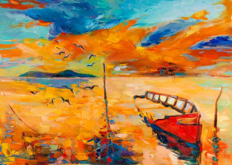 Boot und Ozean stock abbildung. Illustration von impressionismus - 51741169