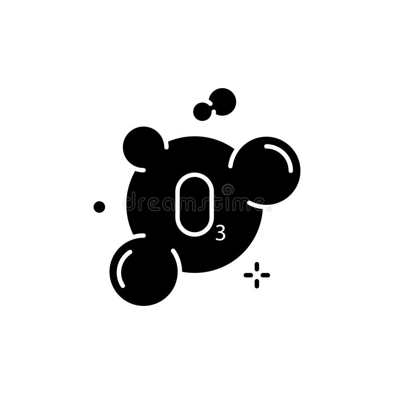 Ozonation Icon Set. O3 Molecule Cleaning Vector Symbol in a Black ...