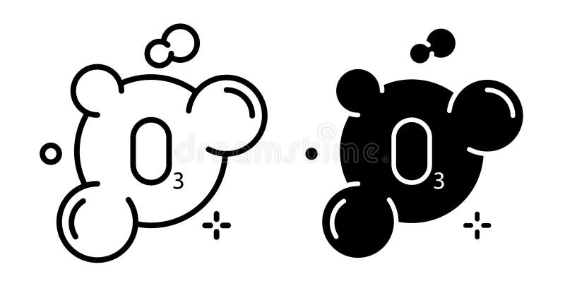 Ozonation Icon Set. O3 Molecule Cleaning Vector Symbol in a Black ...