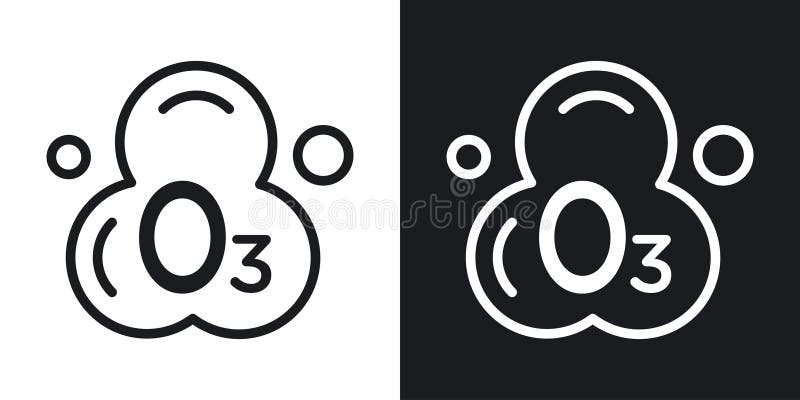 Ozonation Icon Set. O3 Molecule Cleaning Vector Symbol in a Black ...