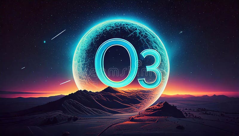 Ozone Layer Depicted with Glowing Neon Inscription in a Night Landscape ...