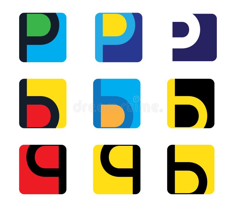 P,B and Q Icon Set stock illustration. Illustration of element - 82254791