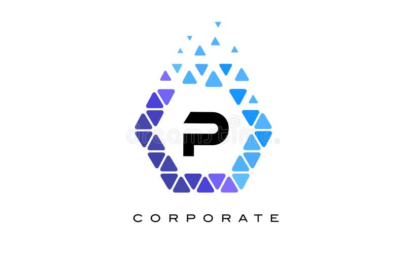 P Blue Hexagon Letter Logo with Triangles. Stock Vector - Illustration ...
