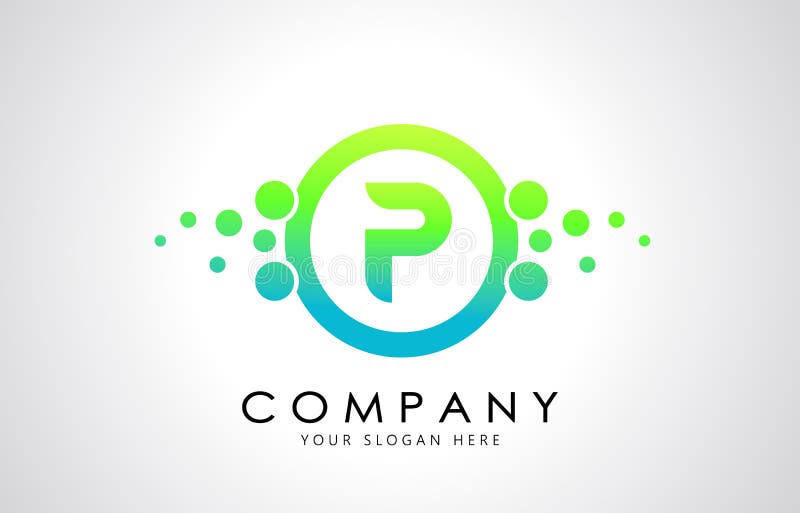 P Dots Letter Logo in Blue and Green Gradient. Alphabet Dotted Logo ...
