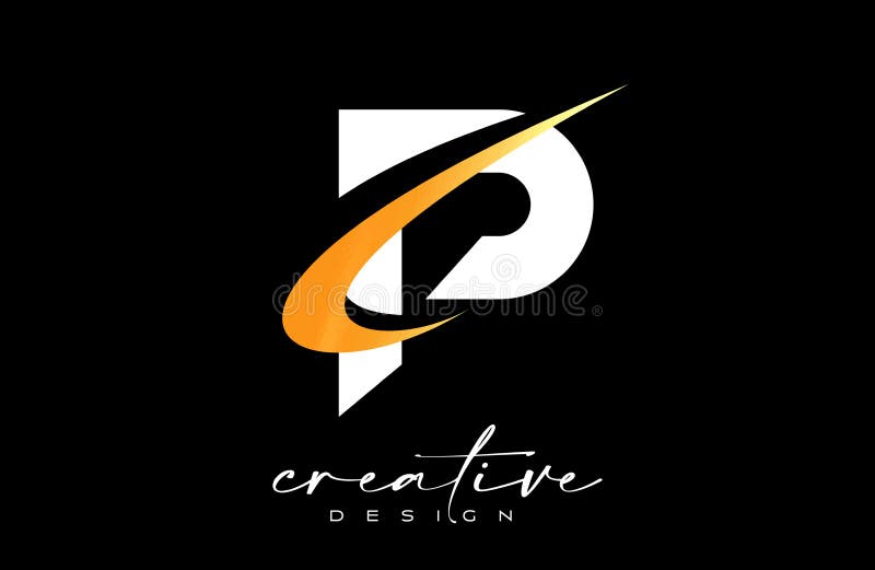 P Letter Logo Design with Creative Golden Swoosh. Letter P Initial Icon ...