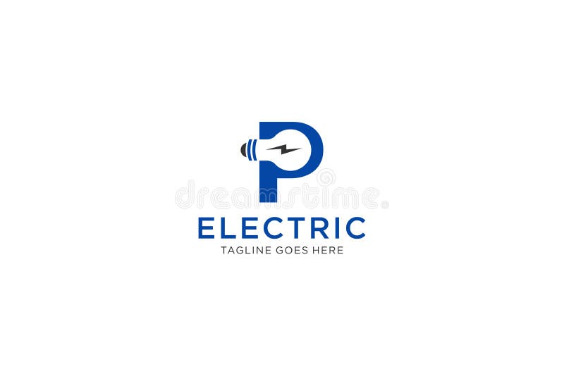 P Letter Logo Design with Light Bulb and Lightning Bolt. Electric Bolt ...