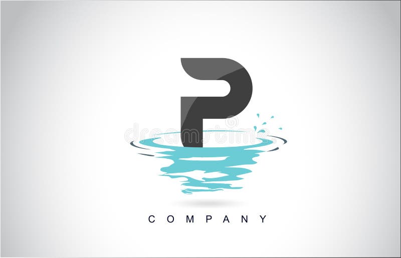 P Letter Logo Design with Water Splash Ripples Drops Reflection Stock ...