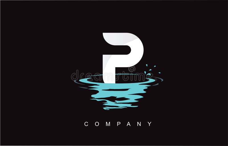 P Letter Logo Design with Water Splash Ripples Drops Reflection Stock ...