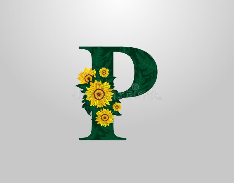 P Letter with Sunflower Vector Design. Flower P Logo Icon Stock Vector ...