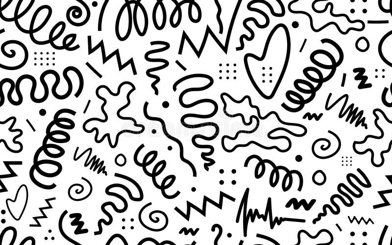 Line Doodle Seamless Pattern Black White Trendy 90s Retro Style ...
