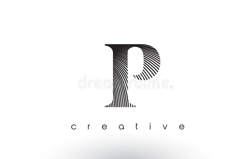 P Logo Design with Multiple Lines and Black and White Colors. Stock ...
