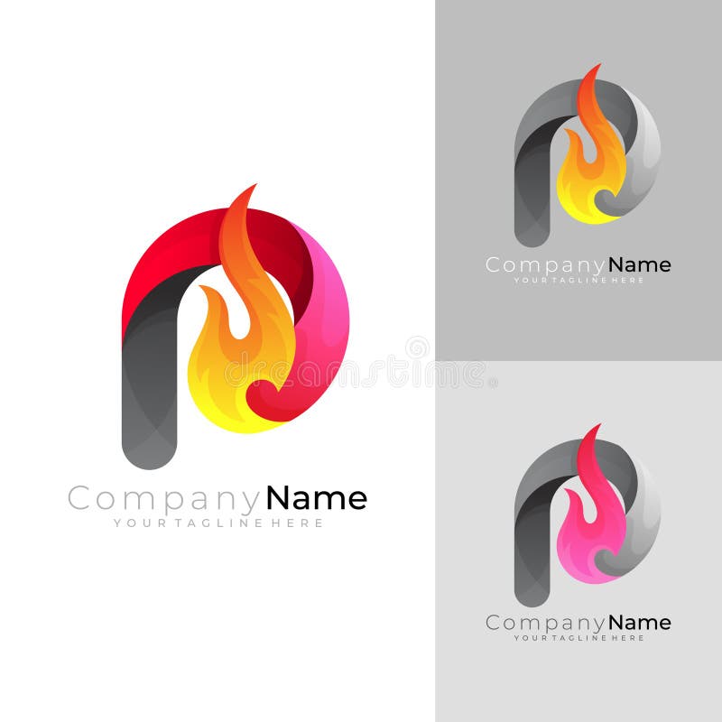 P Logo and Fire Design Combination Template, Set Icon Stock Vector ...