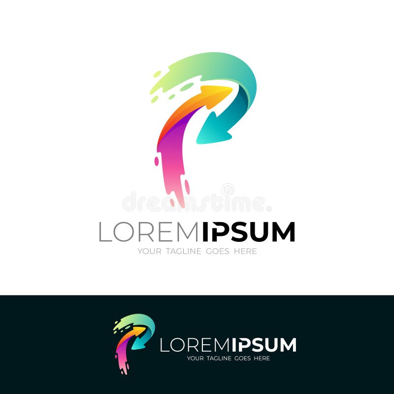 P Logo, P Logo with Two Arrows Circling, 3d Colorful Stock Vector ...