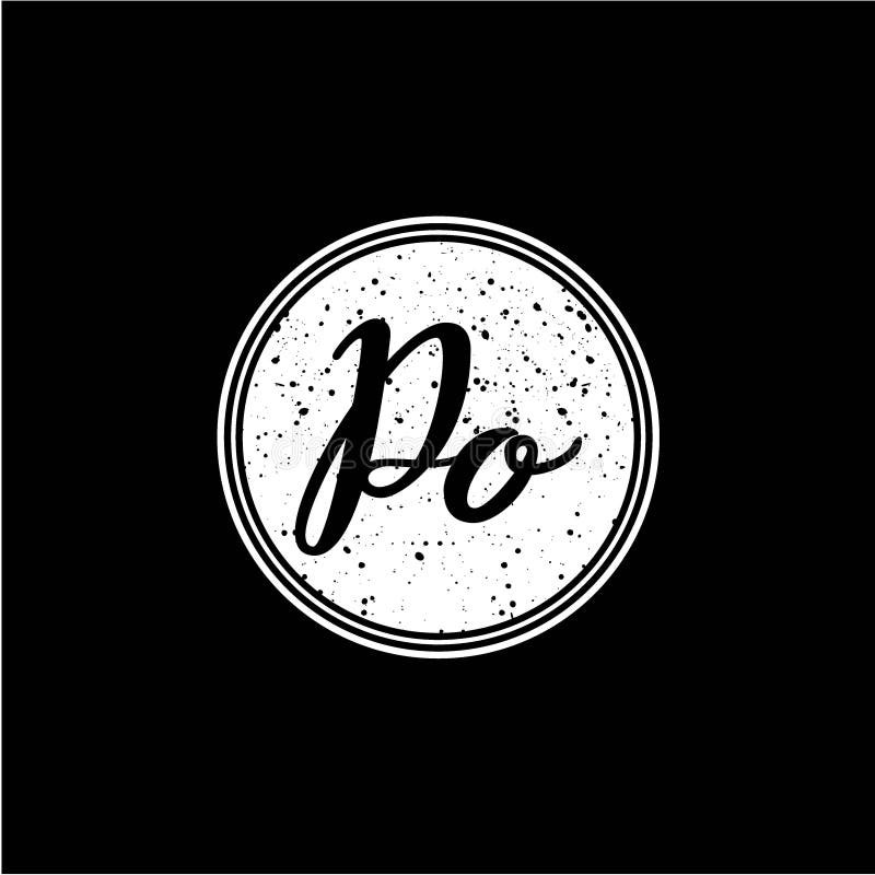P O Initial Handwriting in Black and White Circle Frame Design Stock ...