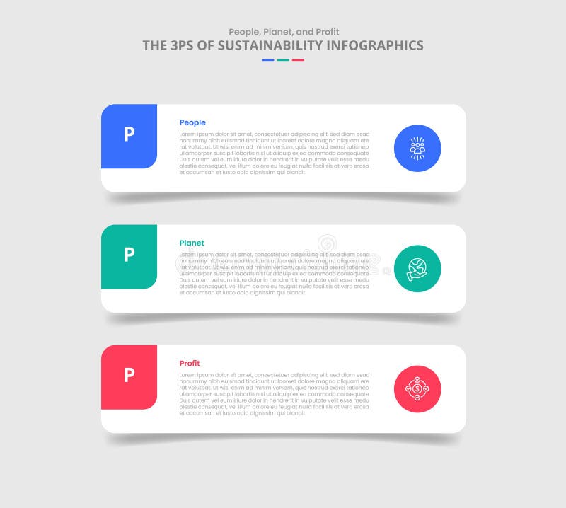 3P Sustainability Concept for Infographic with Drop Shadow Style with Round Rectangle Box Stack ...