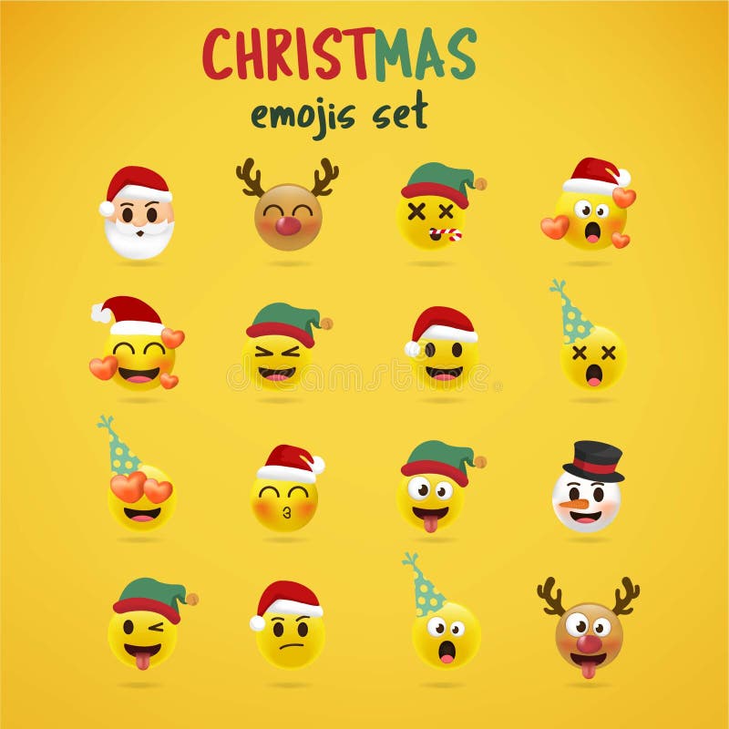 Christmas Emoji Set. Holiday Set of Christmas Face Icons with Different ...