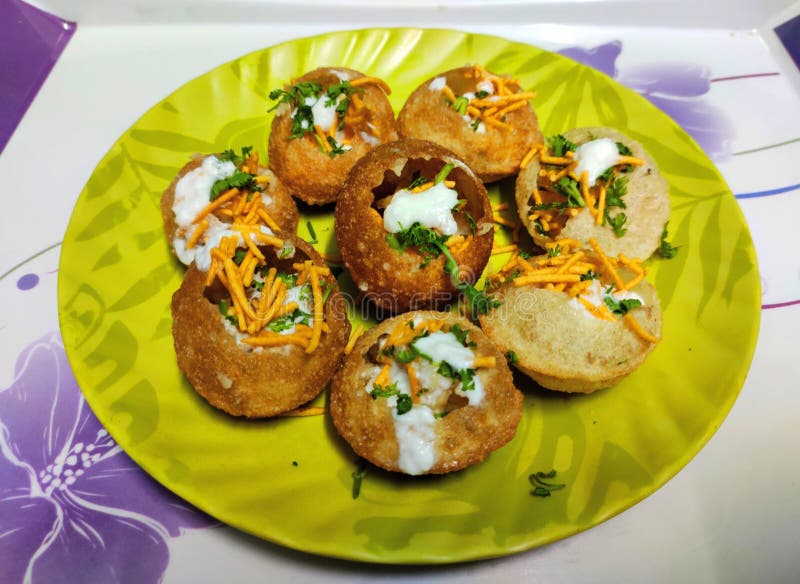 Paani puri on Plate stock image. Image of spicy, chat - 221507377