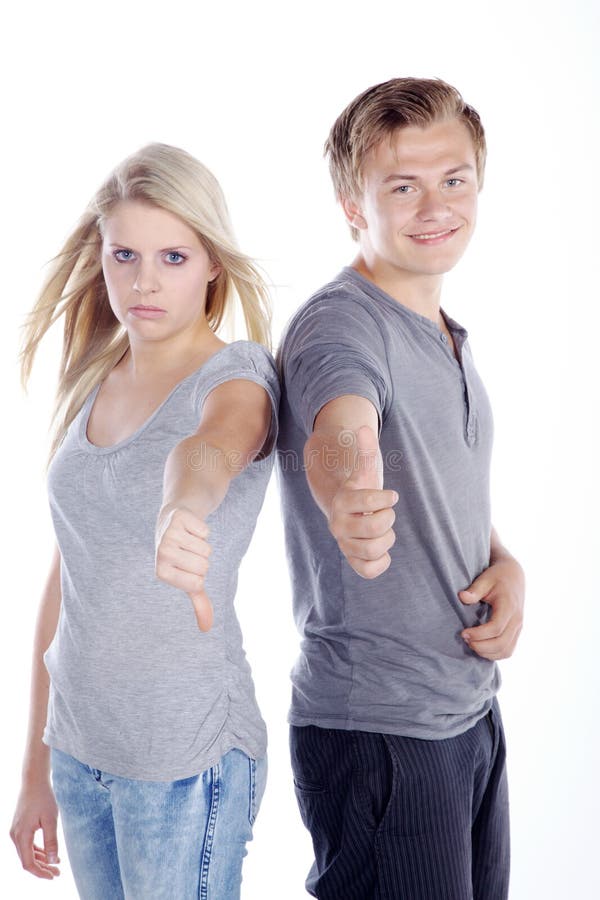 Paare Mit Den Daumen Auf Und Ab Stockfoto - Bild von geste ...
