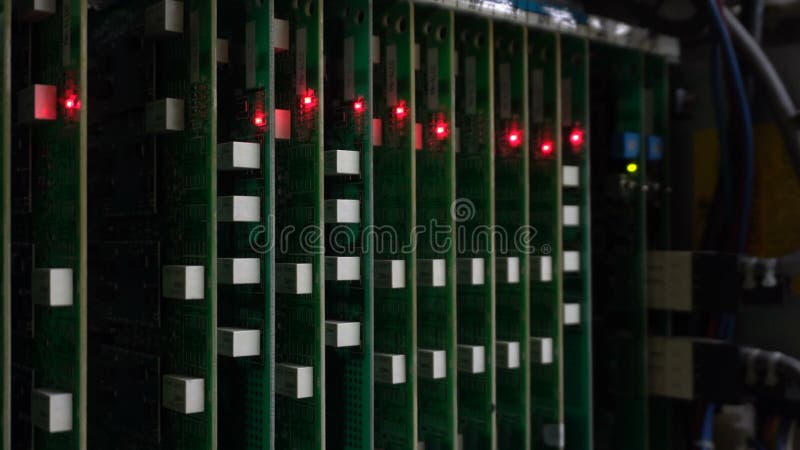 PABX Phone Motherboard with a Flashing Light Indicating the Digital ...