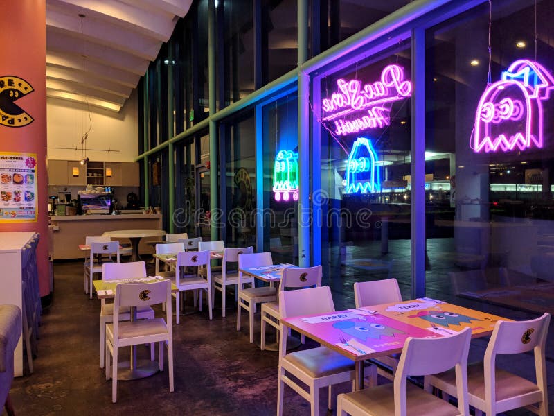 Pac-Man Tables and Neon Signs at Pop-up Pac-Store Editorial Stock Photo ...