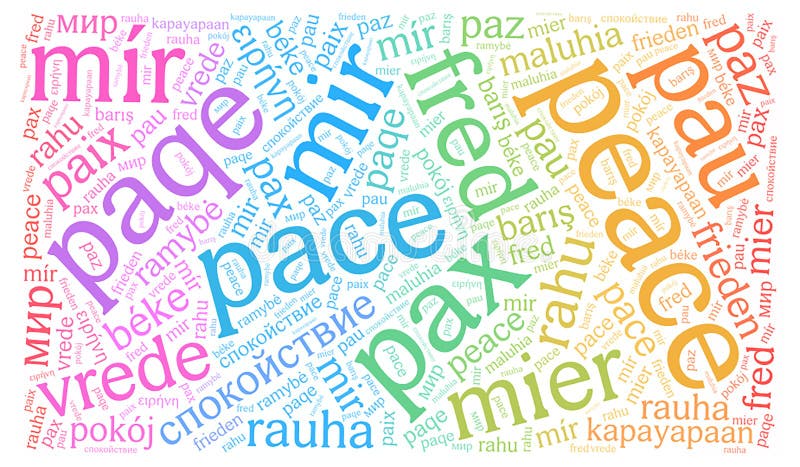 Pace in Molte Lingue Word Cloud Flag Arcobaleno Layout Casuale ...