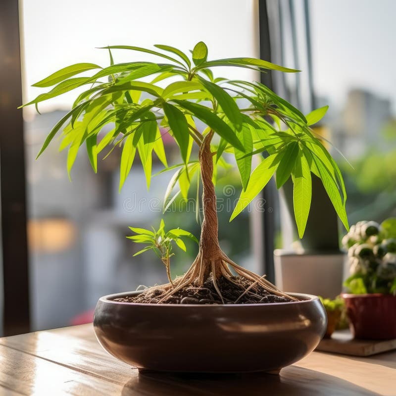 Pachira Macrocarpa Potted Plant Sunlight Generative AI Stock ...