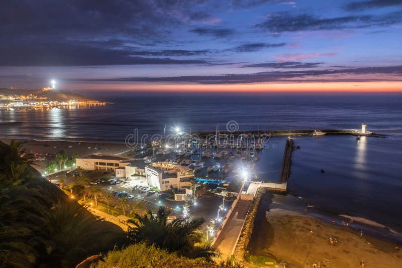 The Pacific Coast of Miraflores at Night in Lima, Peru Stock Image ...