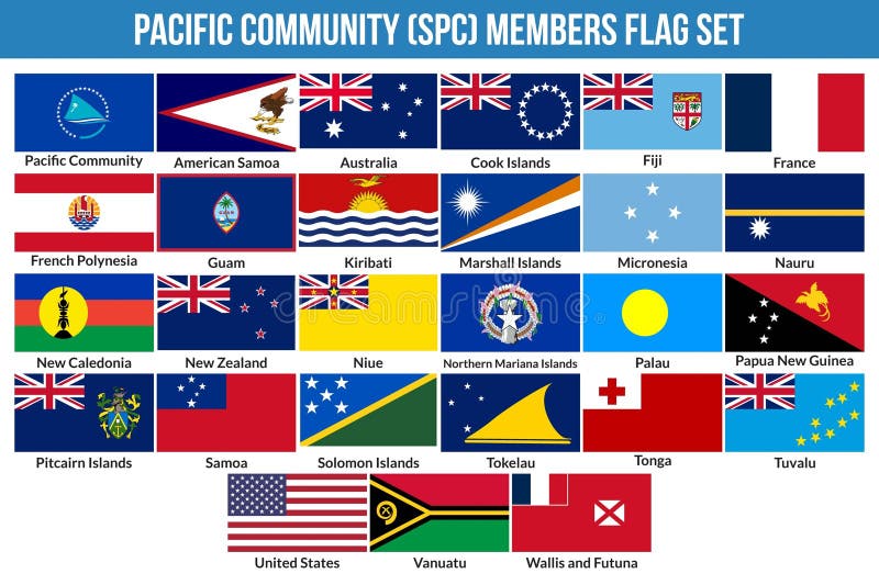Pacific Community, SPC Members Flag Set Vector Illustration Premium ...