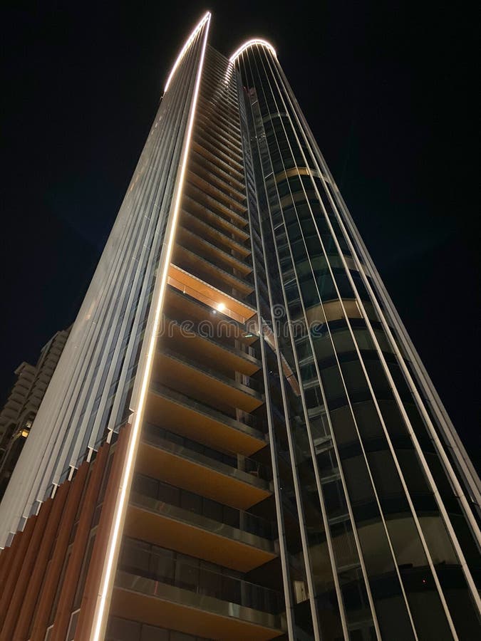 Pacific Gate Tower at Night in San Diego Stock Photo - Image of curve ...