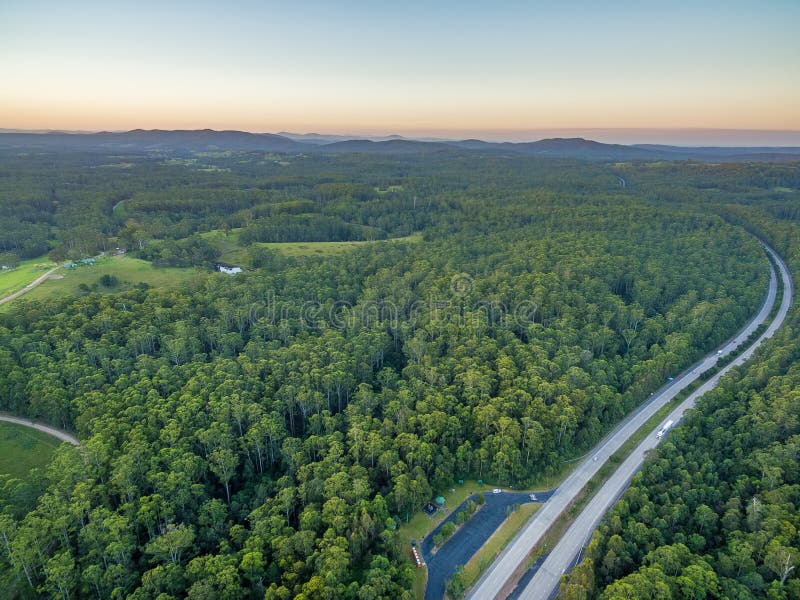 Pacific Highway and Native Australian Forest at Sunset. Stock Image ...