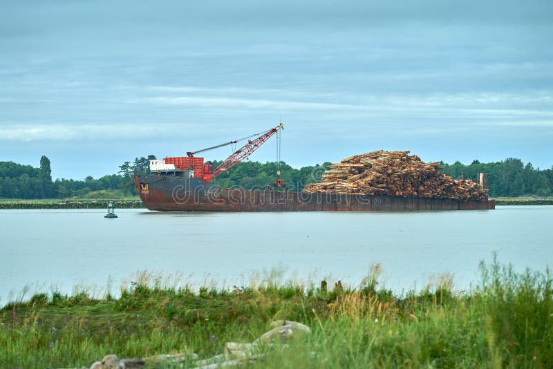 Pacific Northwest Log Barge Being Towed Stock Photo - Image of ship ...