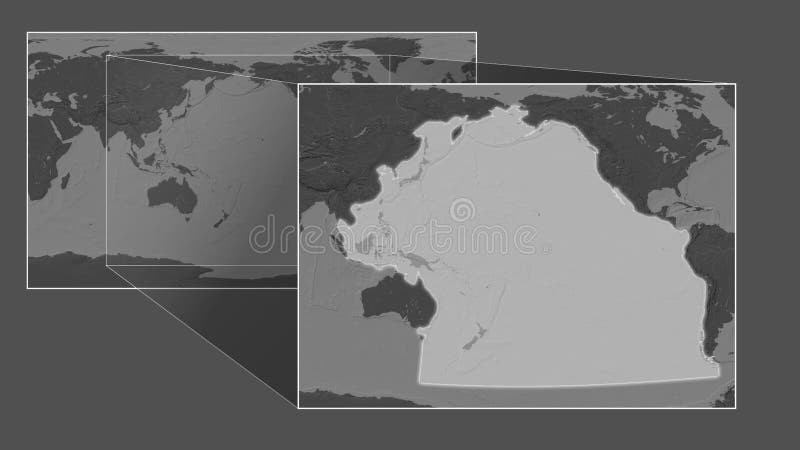 Pacific Ocean. Bilevel Map. Patterson Cylindrical. Diagram Stock ...