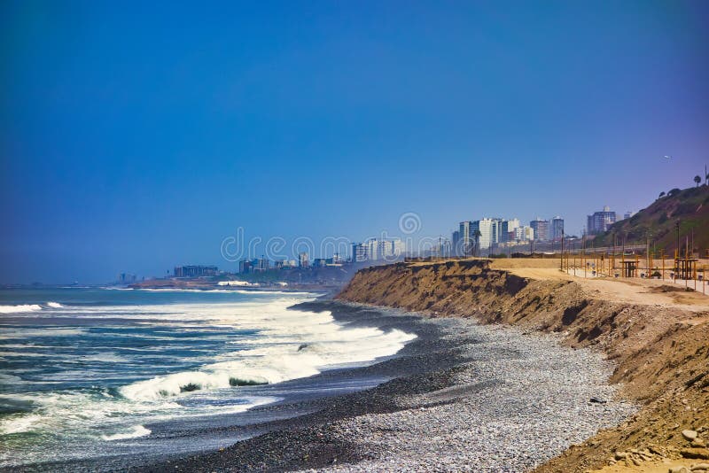 The Pacific Ocean Coast on the City of Lima in Peru Stock Image - Image ...
