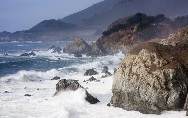 Pacific Ocean and Coastline from Highway 1 Stock Image - Image of spray ...