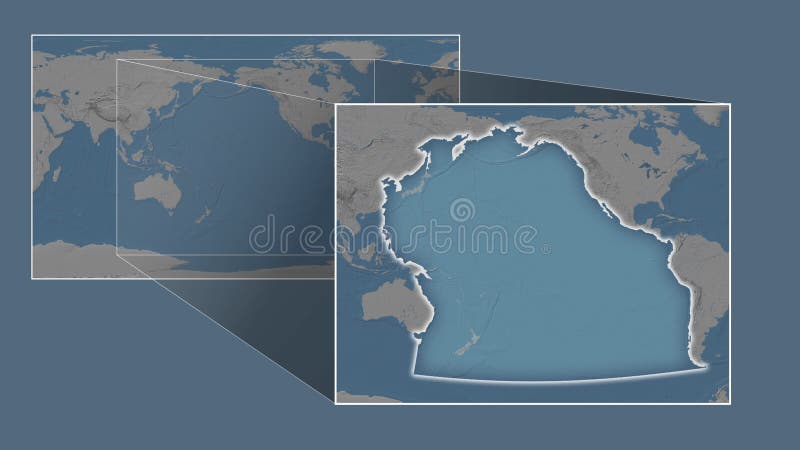 Pacific Ocean. Steel Blue Map. Patterson Cylindrical. Diagram Stock ...