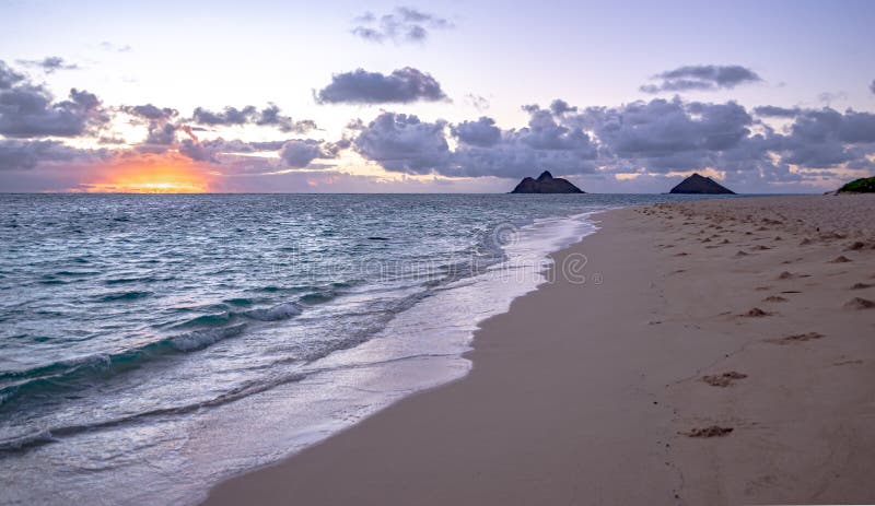 Pacific Ocean Sunrise at Lanikai Beach Oahu Hawaii Stock Image - Image ...