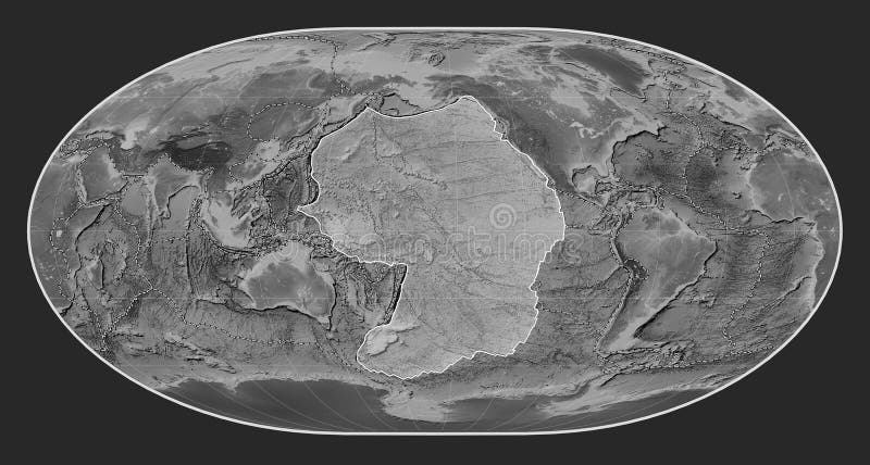 Pacific Tectonic Plate. Grayscale. Loximuthal. Boundaries Stock ...