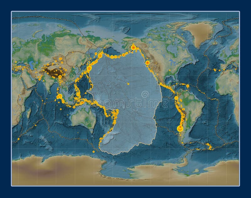 Pacific Tectonic Plate. Physical. Gall Stereographic. Earthquake Stock ...