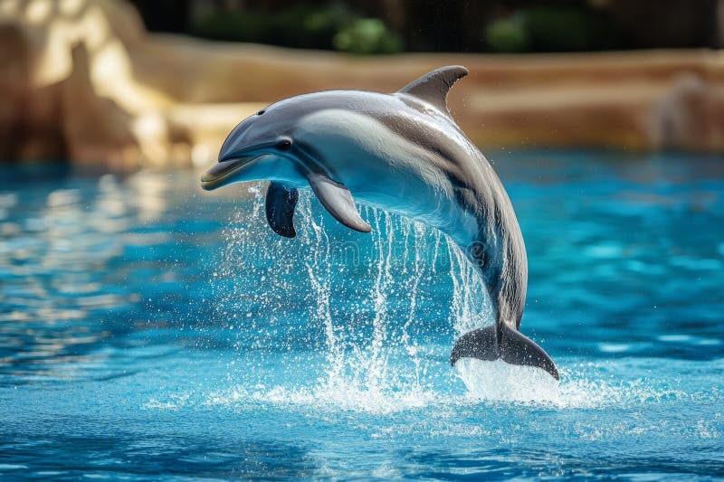 Pacific White-sided Dolphin Jumping Out of the Water in a Pool Stock ...