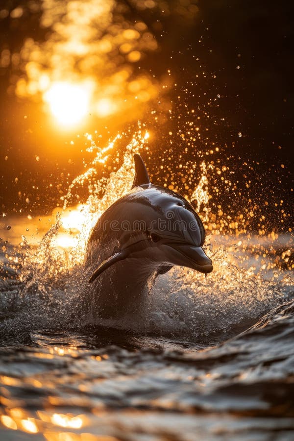 Pacific White-sided Dolphin Jumping Out of the Water at Sunset Stock ...
