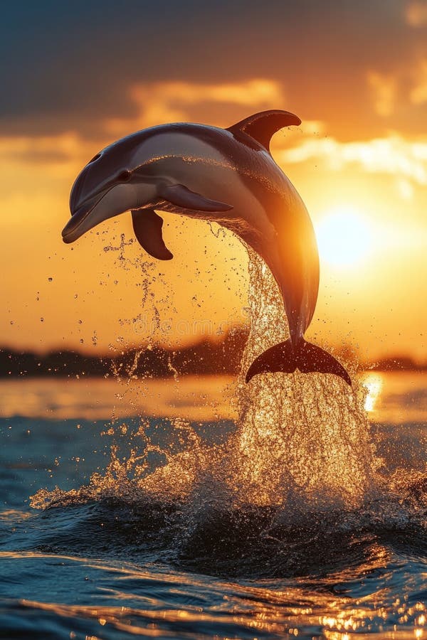 Pacific White-sided Dolphin Jumping Out of the Water at Sunset Stock ...