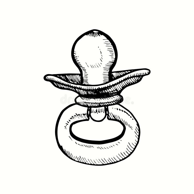 Pacifier Side View. Ink Black and White Doodle Drawing in Woodcut Style ...