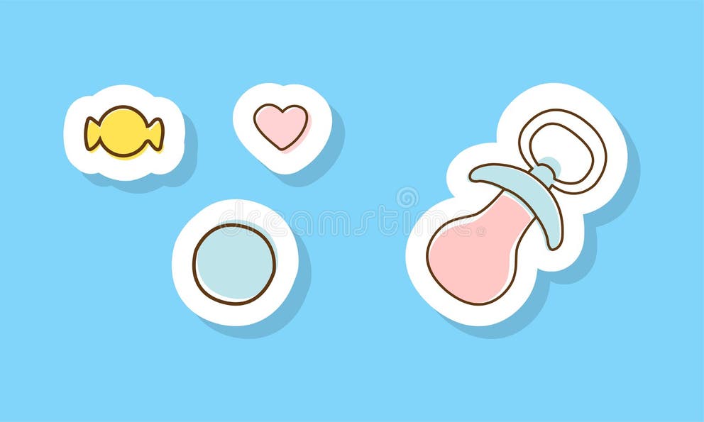 Pacifier and Sweet As Infant Sticker on Blue Background Vector Set ...